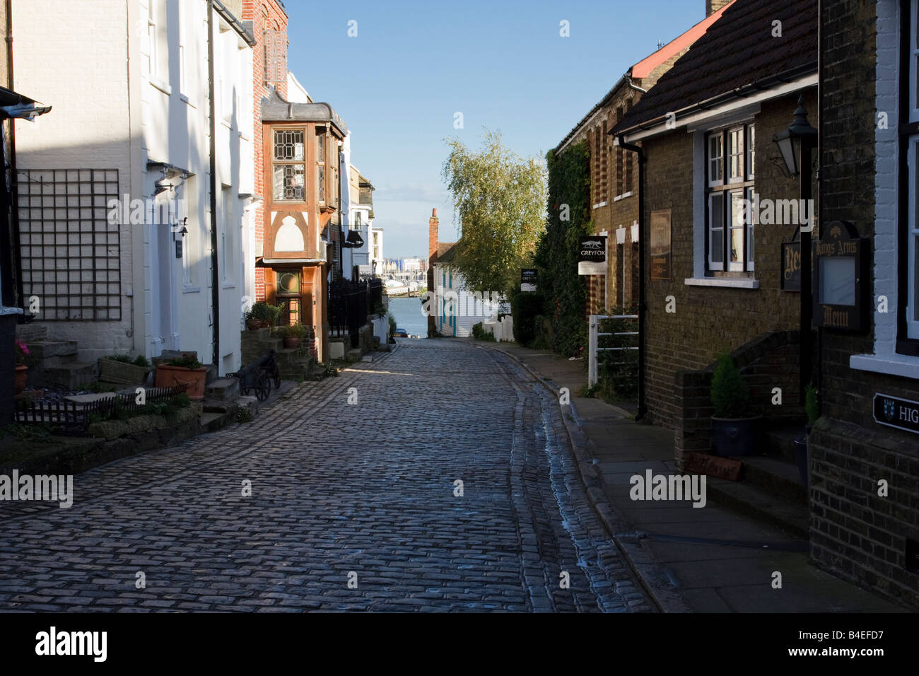 Houses on the High Street Upnor Kent Quaint unspoilt cobbled village ...