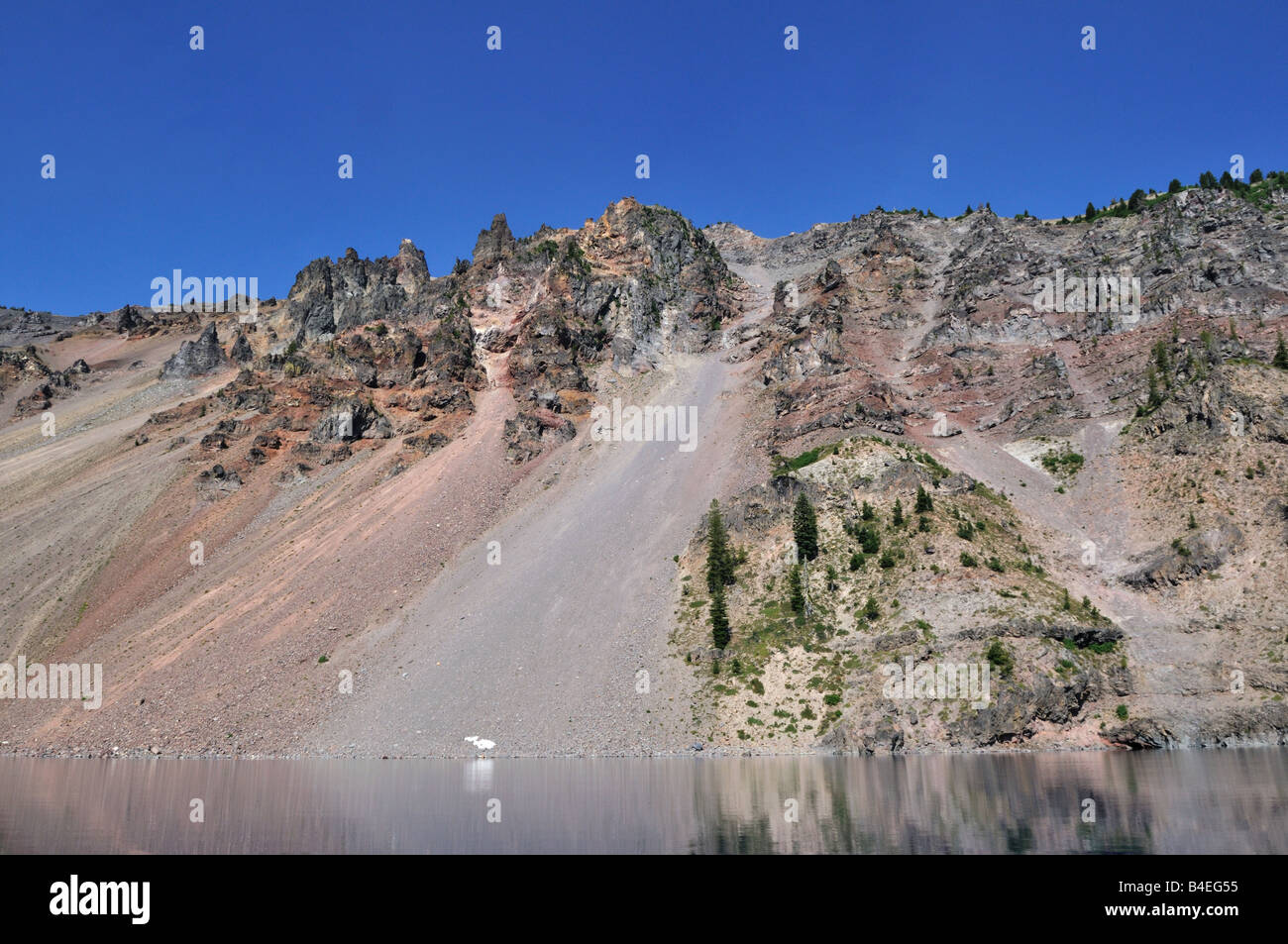 Colorful volcanic rocks around the rim of the Crater Lake. The Crater ...