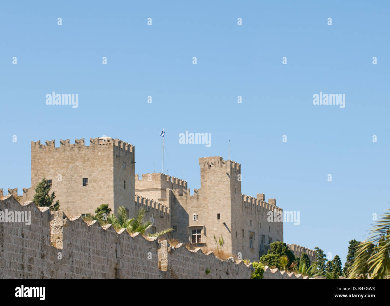 Rhodes Castle and Old Town Walls Stock Photo - Alamy