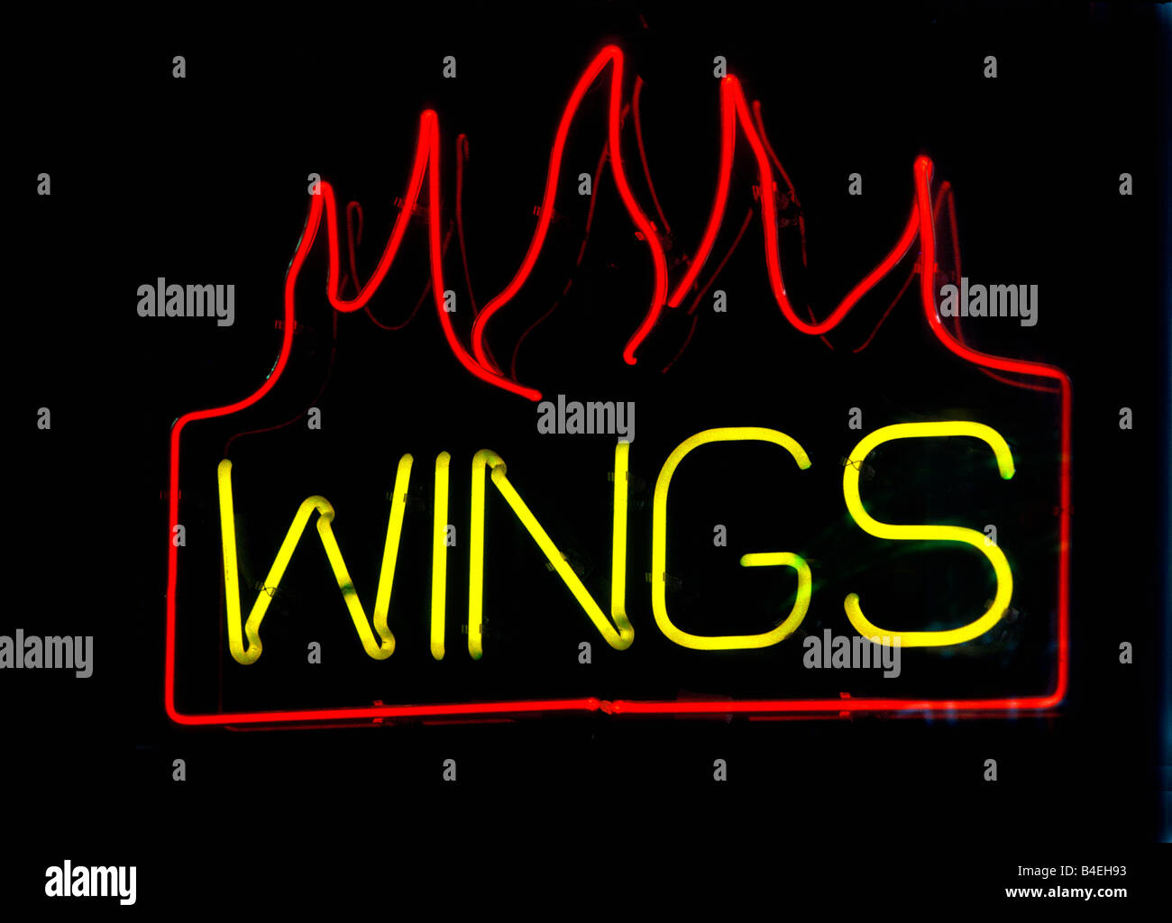 Wings food neon sign Stock Photo - Alamy