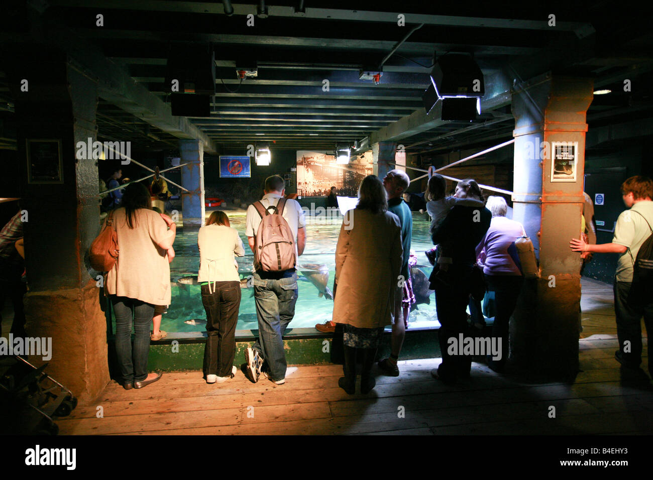 Tourists crowd around a glass fish tank at the London Aquarium a major ...