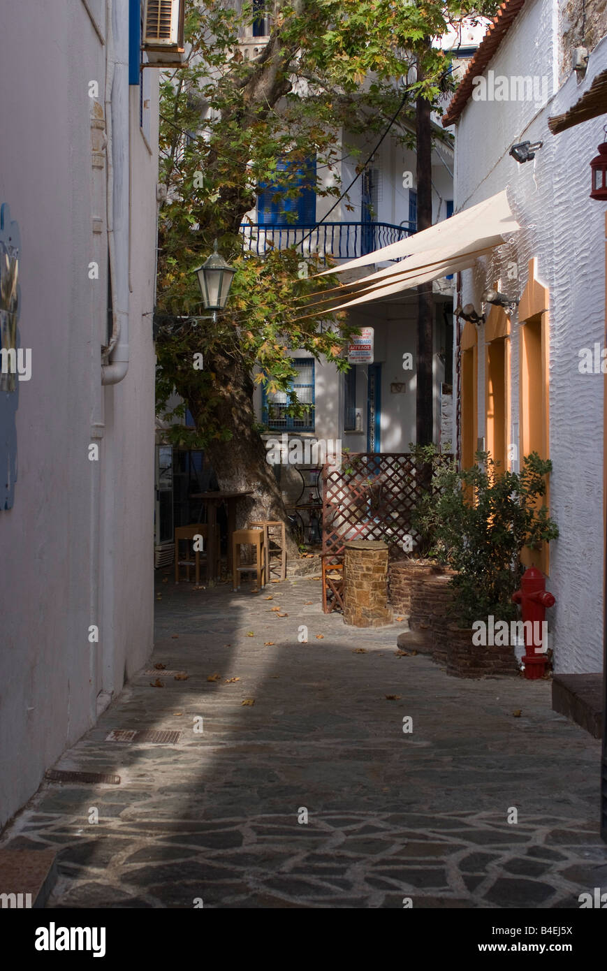 Typical Greek Alleyway Leading to Traditional Grecian Houses in Batsi ...