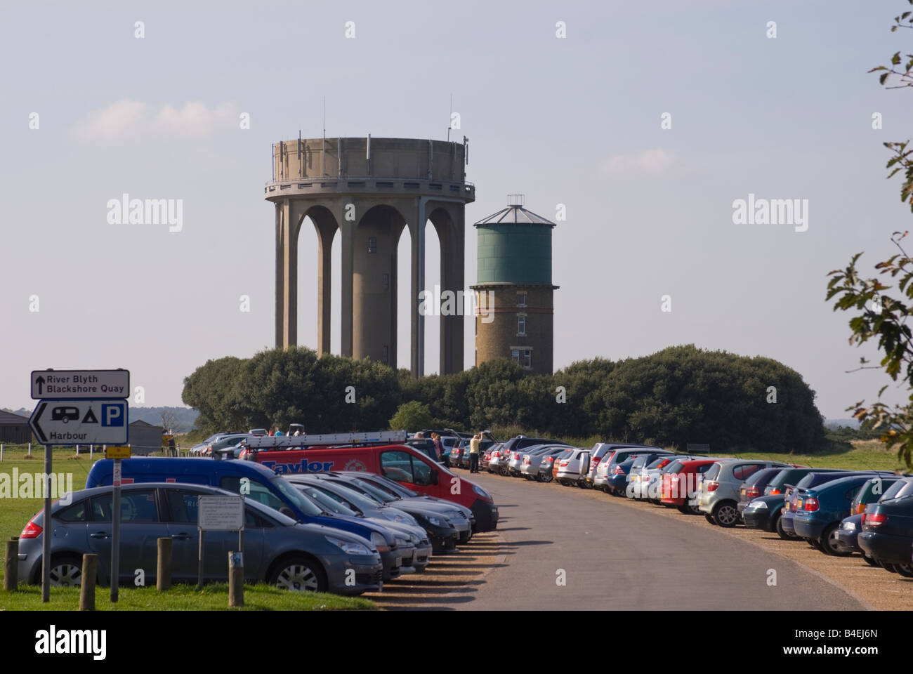 View of the water tower and car parking on the common at Southwold ...