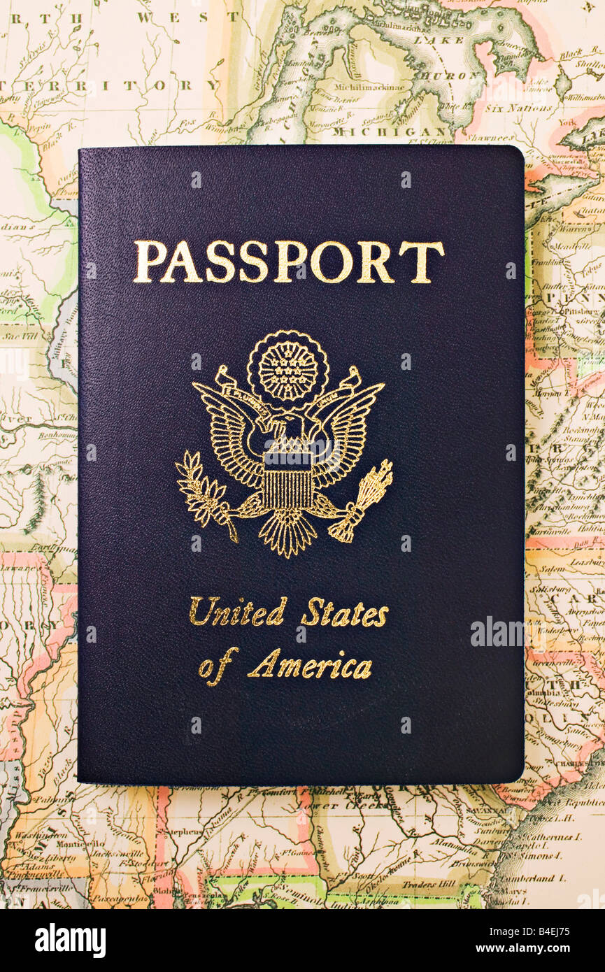 US Passport on old map Stock Photo - Alamy