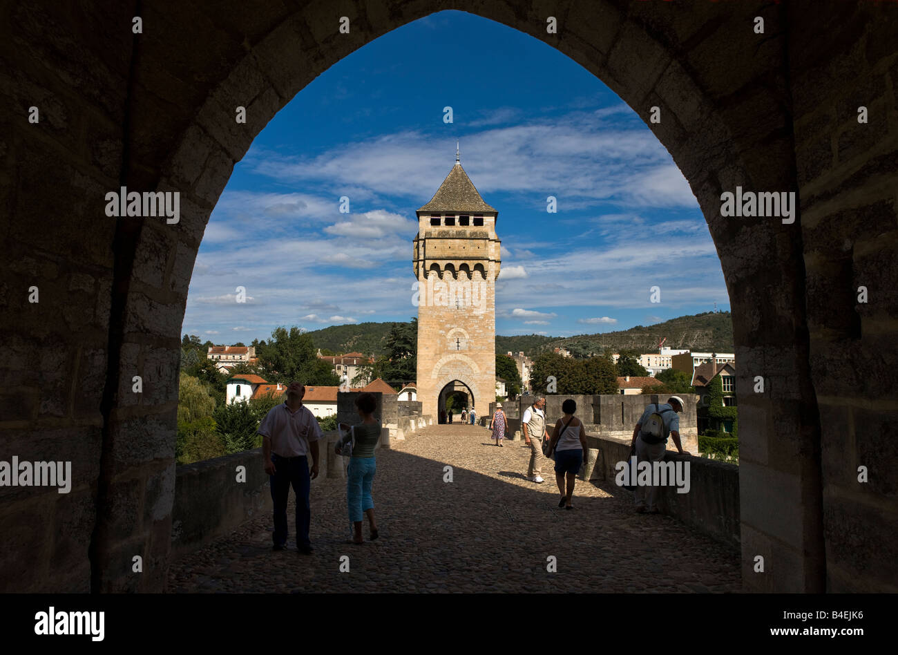 The Valentre Bridge in Cahors a city on the Lot River in southwest ...