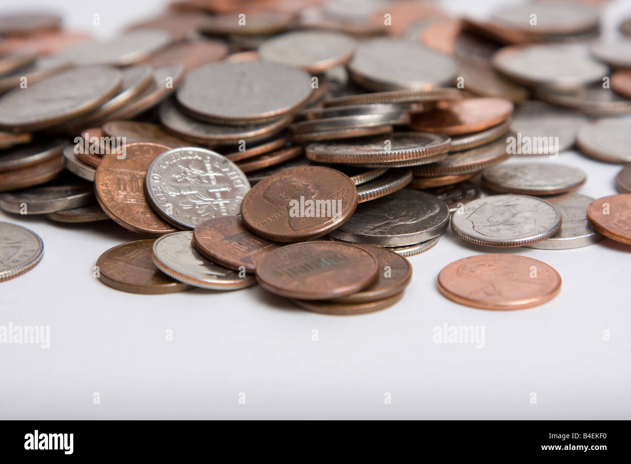 USA coin money on a white background. Penny, dime, quarter, nickel ...