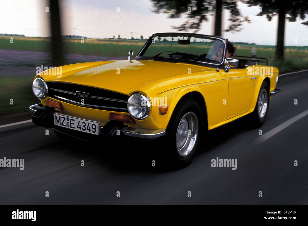 Car, Triumph TR 6, yellow, vintage car, model year 1969-1976 (this car ...