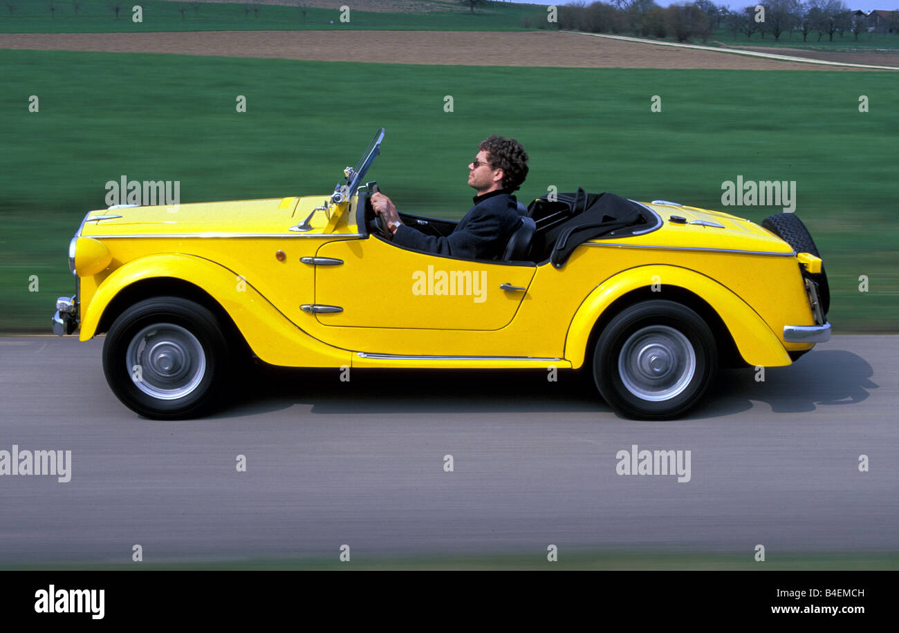 Car, Siata Spring convertible, model year 1968-1970, yellow, vintage ...