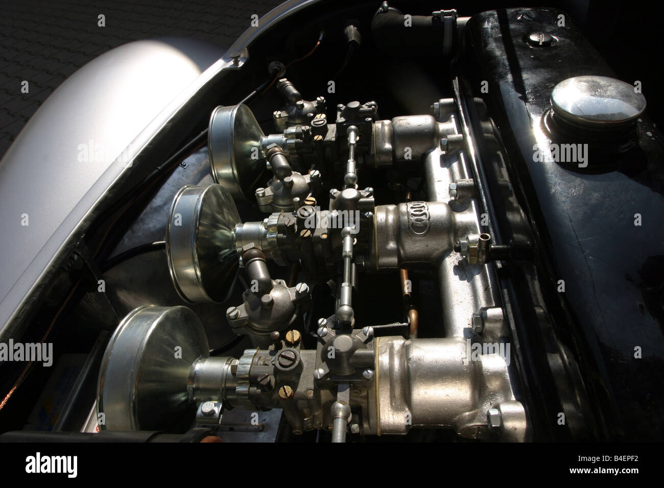 Car, Wanderer Stromlinie, vintage car, 1930s, thirties, silver, engine ...