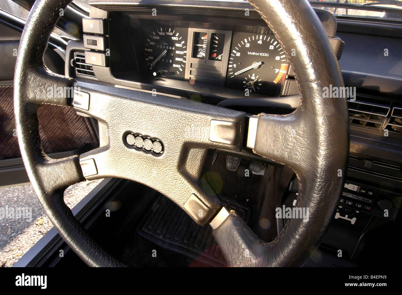Car, Audi Quattro, model year 1981-1991, silver, old car, sedan, detail ...