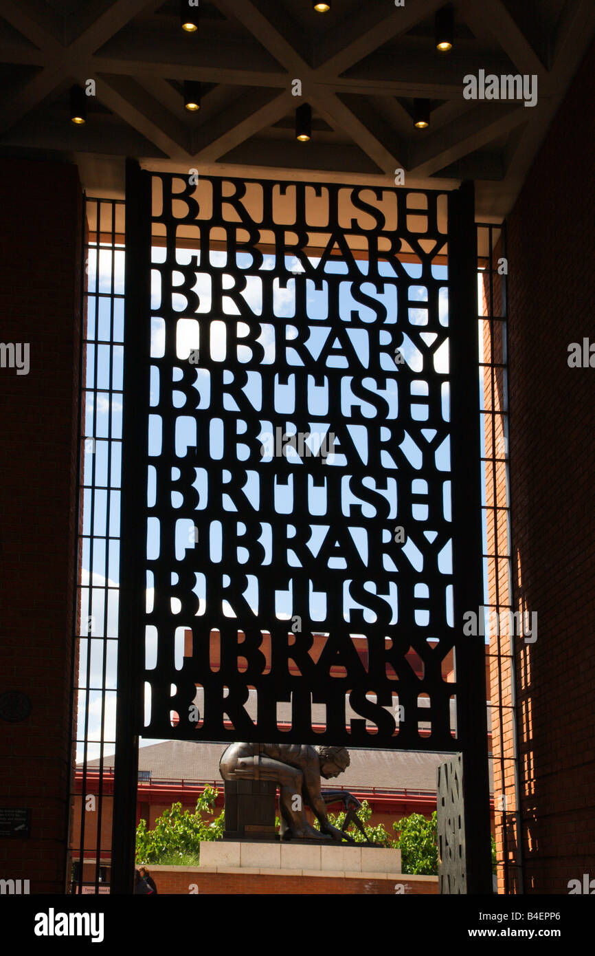 Gate and Newton Statue at The British Library London England Stock ...