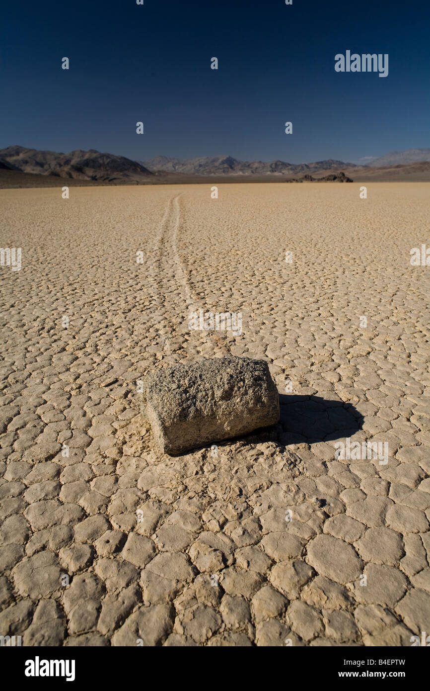 Moving rock at The Racetrack Death Valley California USA summer hot ...