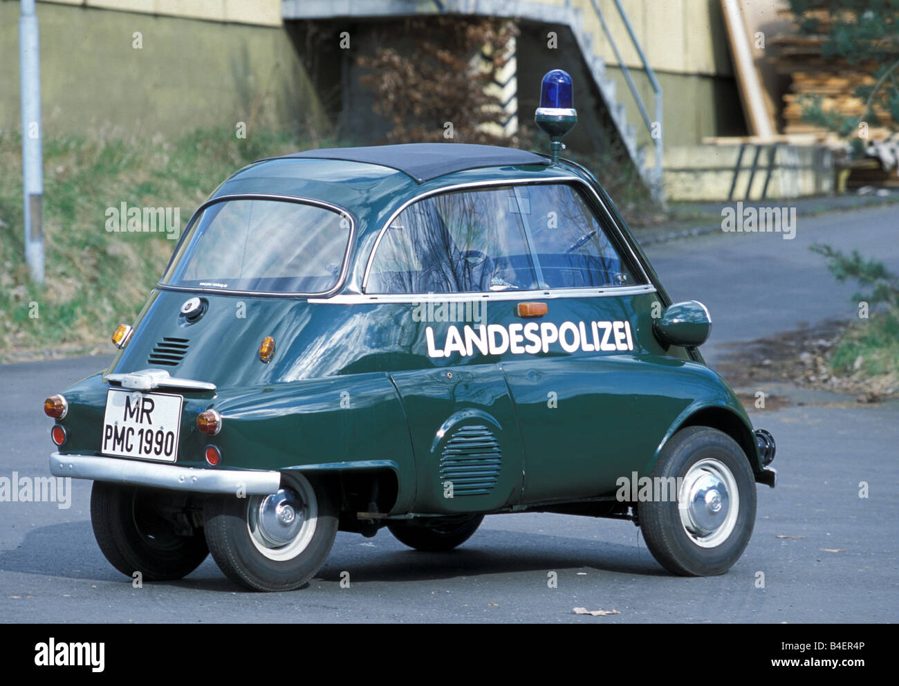 Car, BMW Isetta, vintage car, below 1950s, fifties, dark-green, police ...
