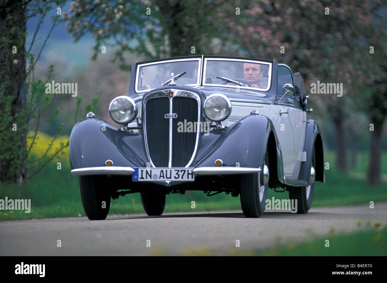 Audi 225 convertible, model year 1933-1938, grey, driving, diagonal ...
