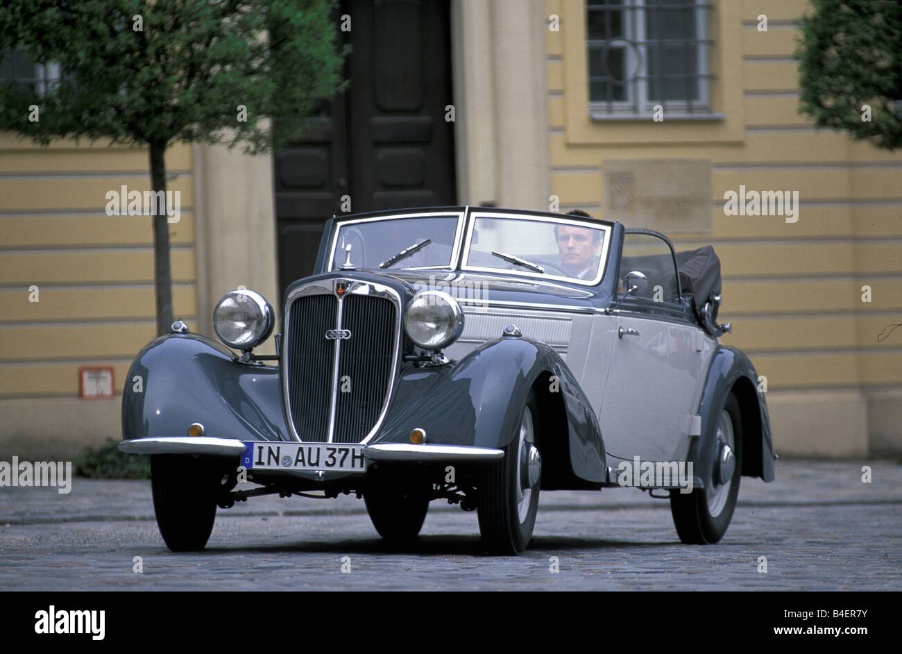 Audi 225 convertible, model year 1933-1938, grey, driving, diagonal ...