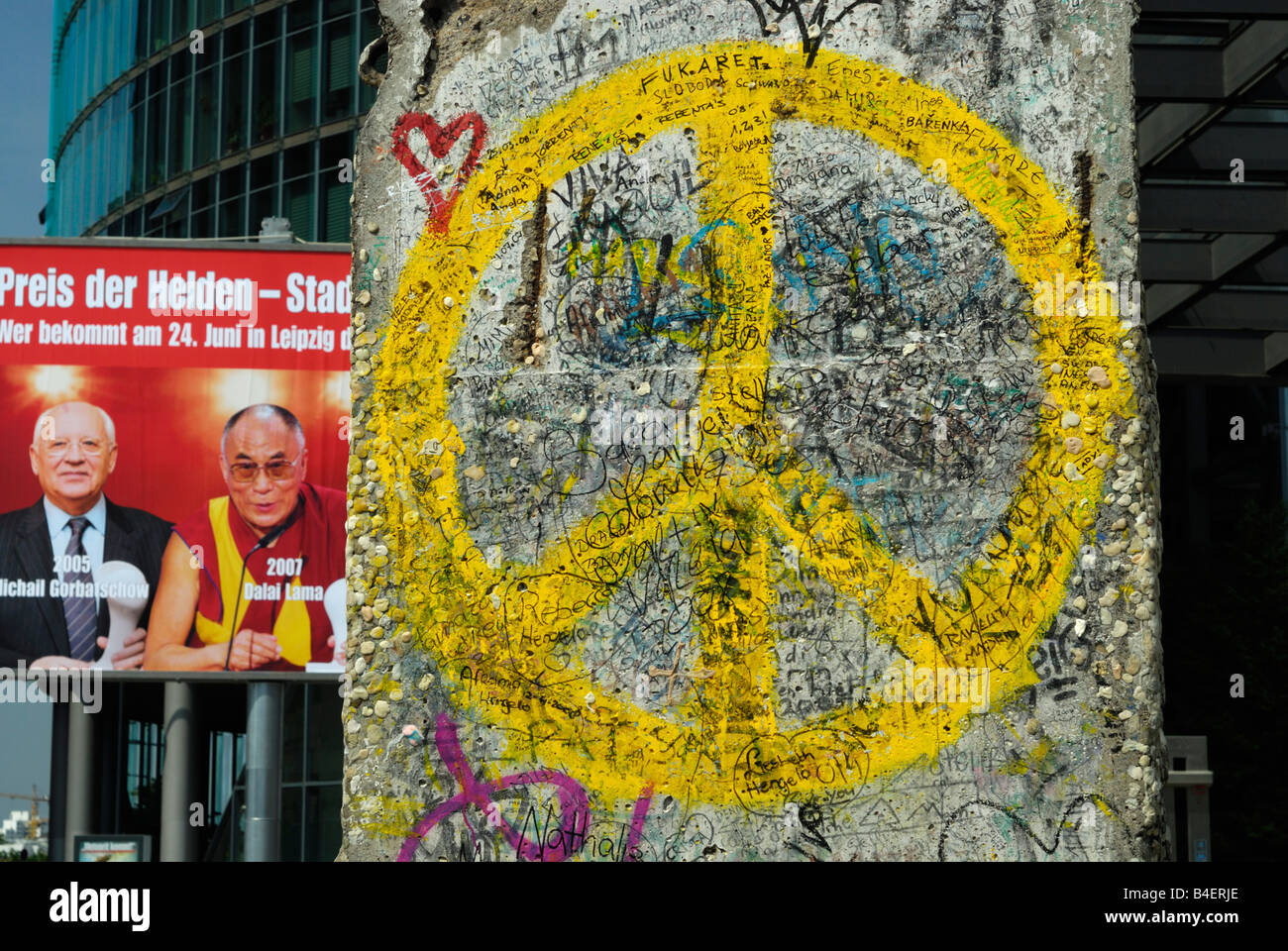 Peace Symbol painted on Berlin Wall at Potsdamer Platz in Berlin ...