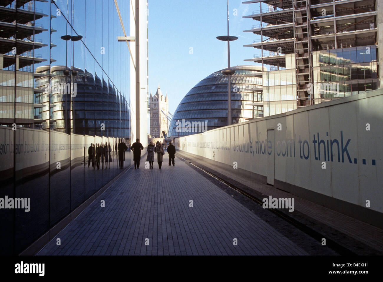 Walkway in London, City Hall, Tower Bridge barely visible in background ...