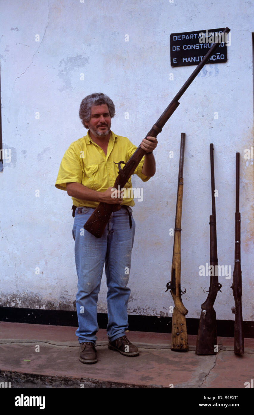 Captured poachers' guns in Mozambique Stock Photo - Alamy