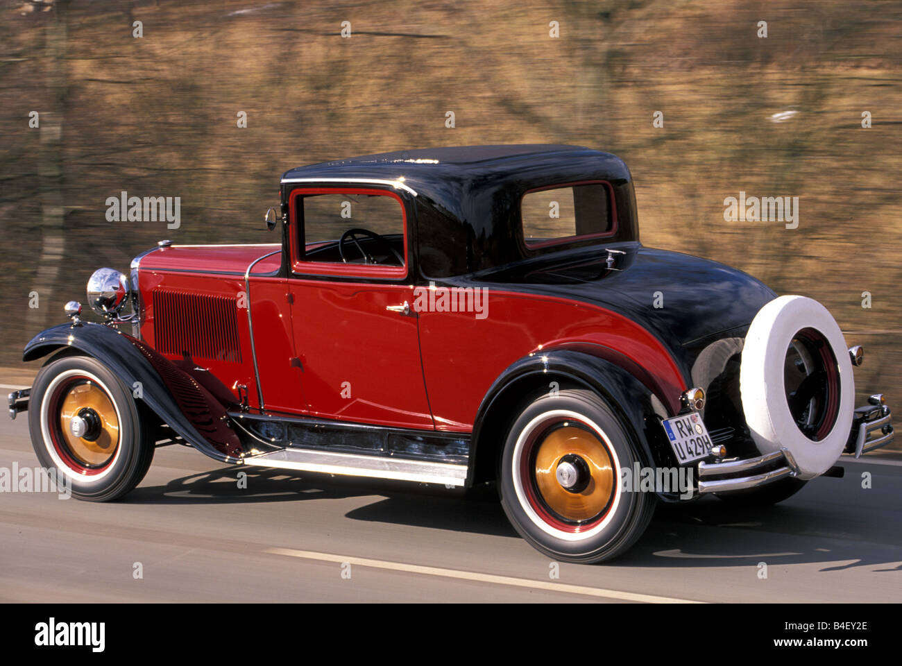 Car, Nash 8 cylinder, vintage car, red, 1930s, thirties, sedan, driving ...