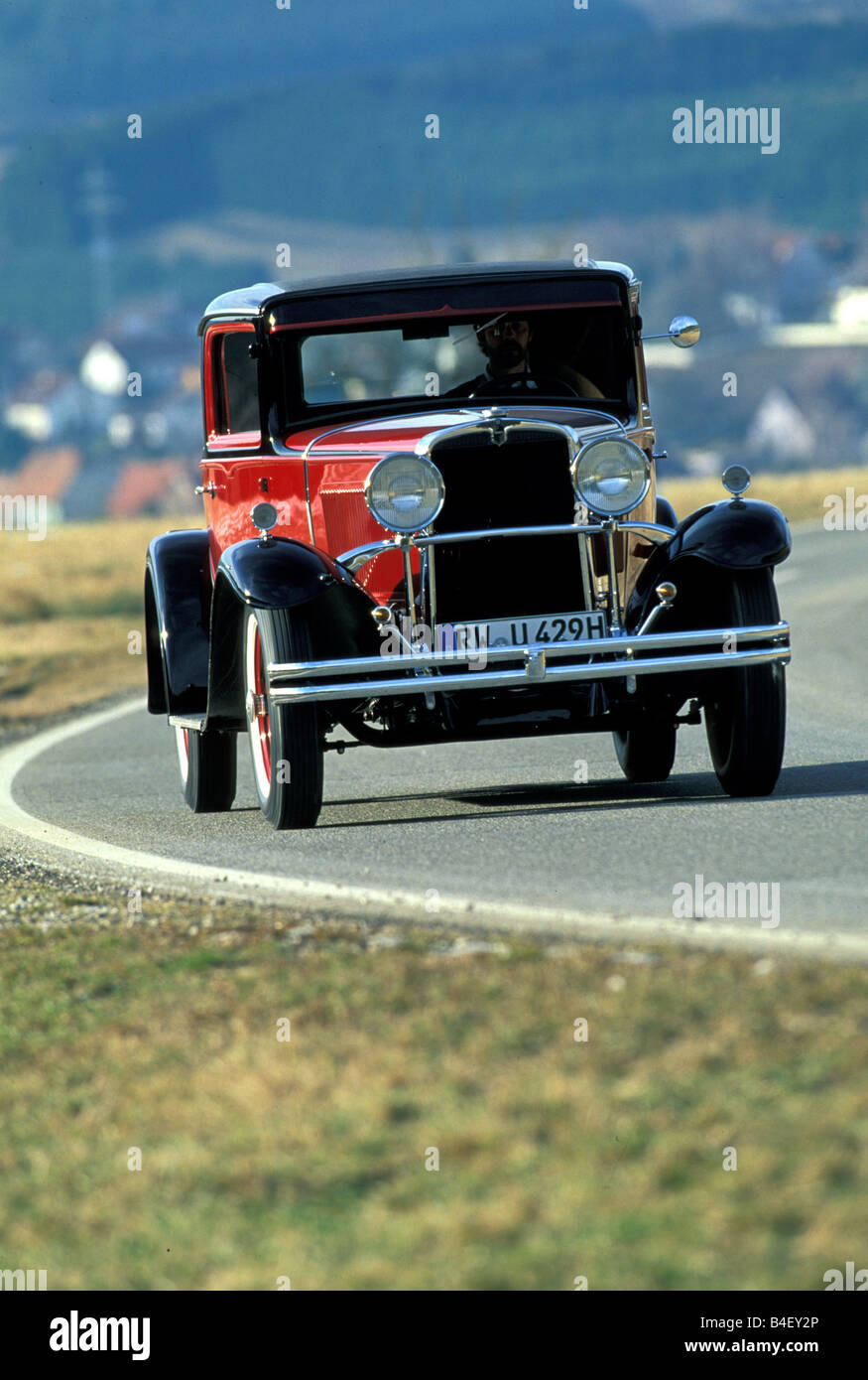 Car, Nash 8 cylinder, vintage car, red, 1930s, thirties, sedan, driving ...