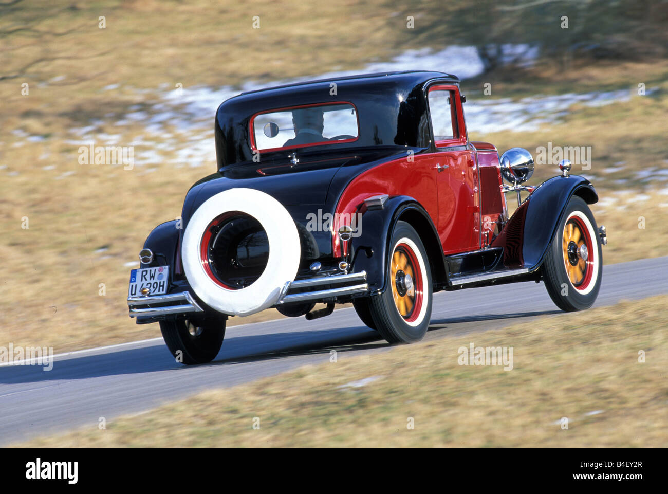 Car, Nash 8 cylinder, vintage car, red, 1930s, thirties, sedan, driving ...