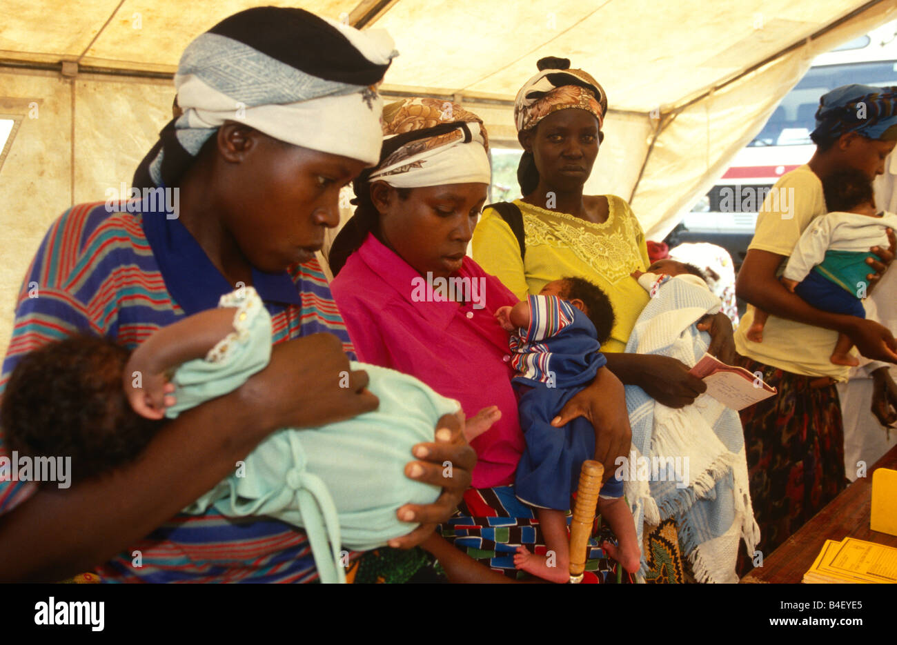 Mothers and babies at mobile clinic, Rwanda, East Africa Stock Photo ...