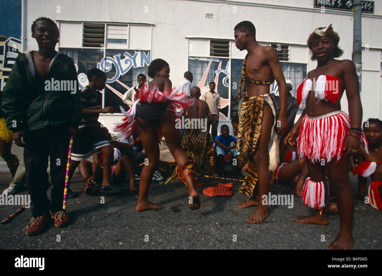 An ethnic tribe performing on the streets of Johannesburg in South ...