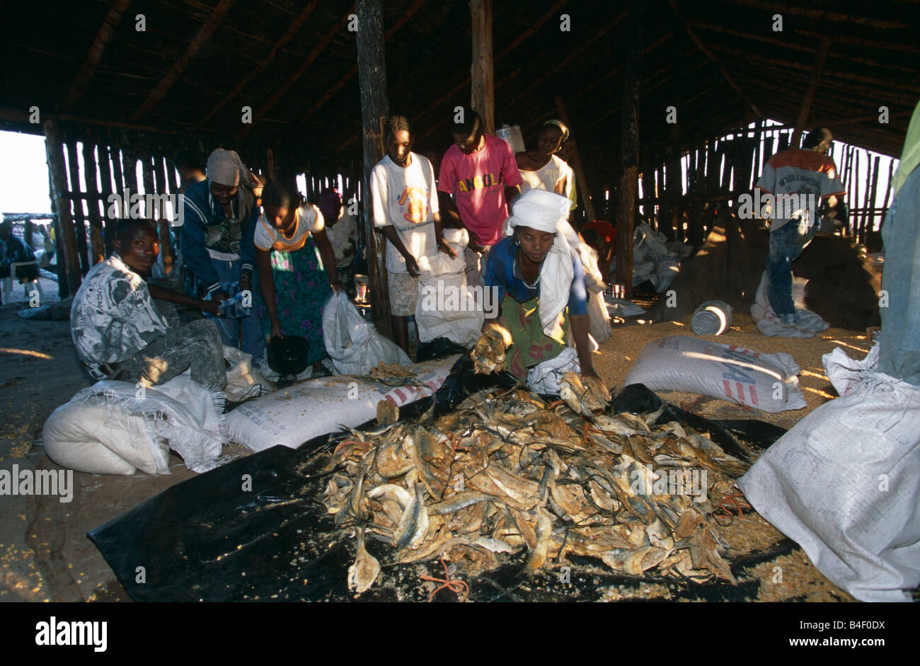 Food distribution for displaced people at a camp in war-ravaged Angola ...