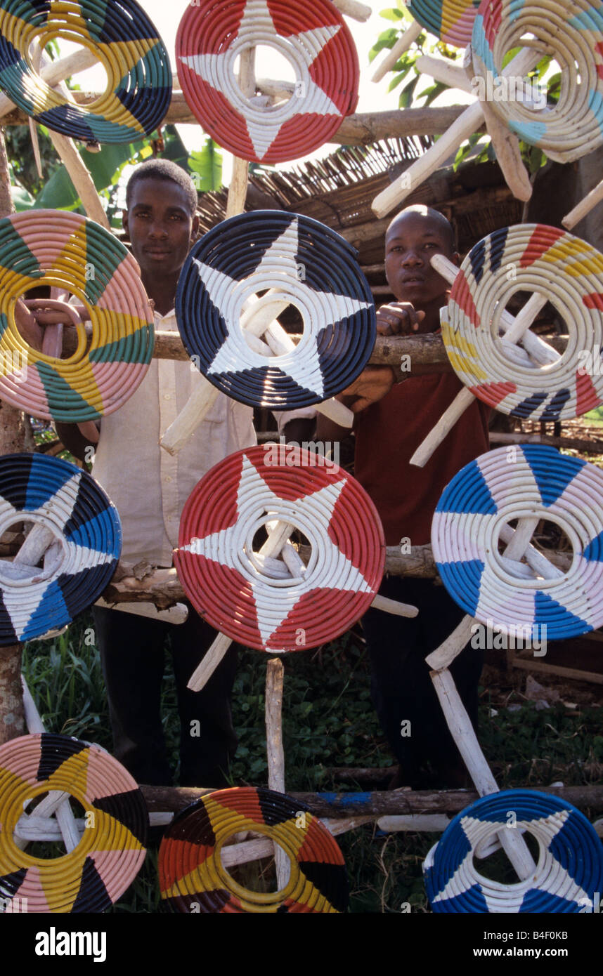 Men selling star motif mats at their stall, Angola Stock Photo - Alamy