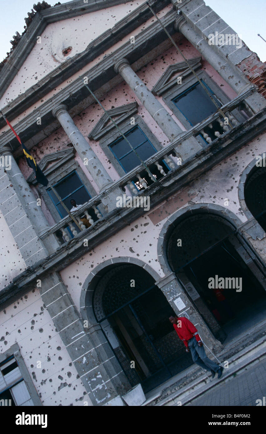 A bullet-riddled building, damaged during civil war, in Angola Stock ...