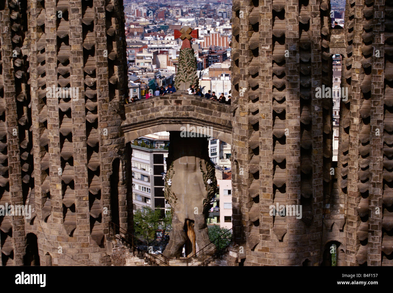 Visitors at the incomplete Sagrada Familia church in Barcelona, Spain ...