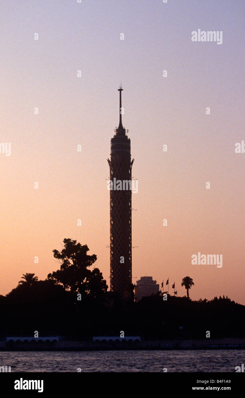 The Cairo Tower silhouetted at dusk, Cairo, Egypt, Middle East Stock ...