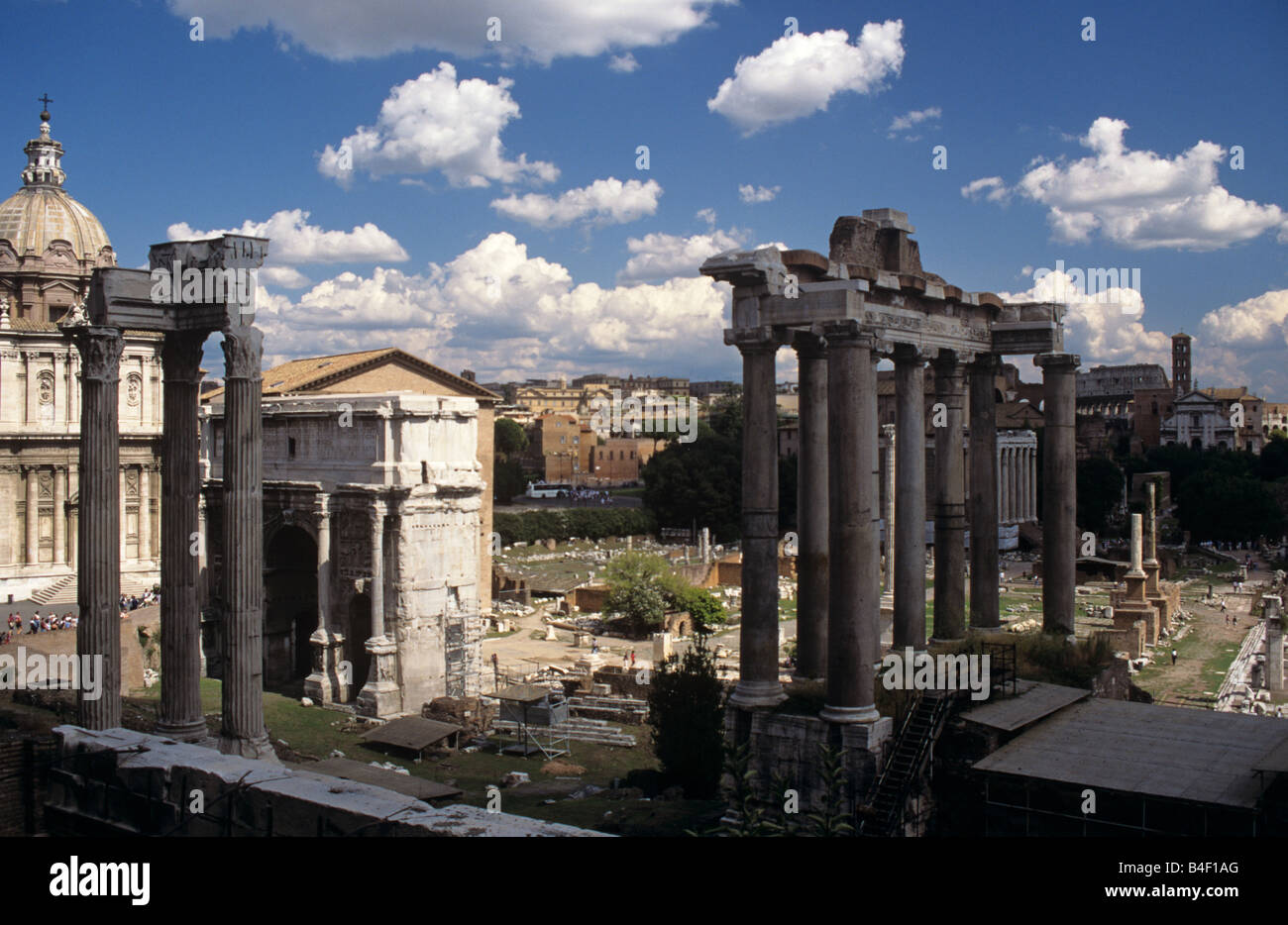 Ruins of ancient Roman Forum, Temple of Saturn and Arch of Septimius ...