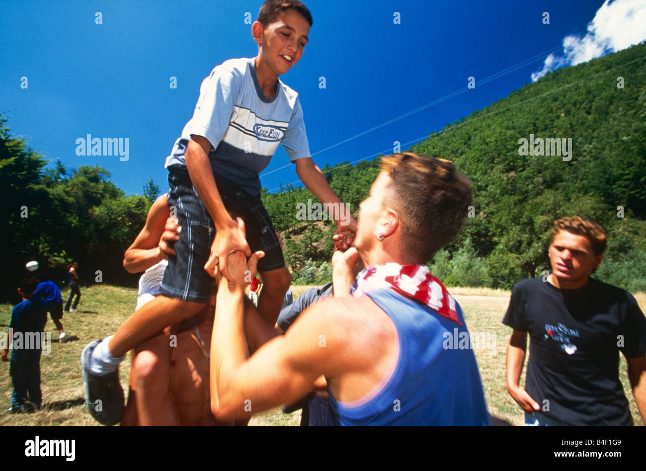 Albanian and Serbian children playing together in Kosovo Stock Photo ...