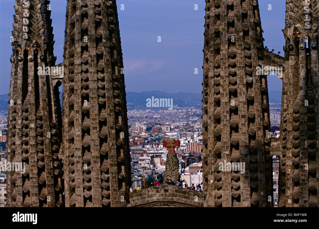 Towers of incomplete Sagrada Familia church, Barcelona, Spain Stock ...