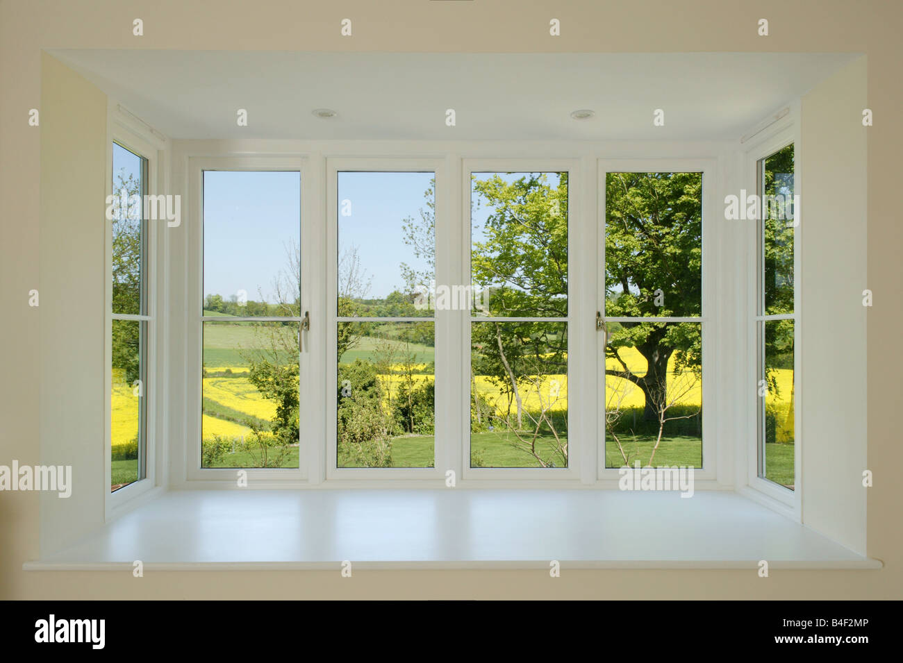 View through a new bay window over countryside Stock Photo - Alamy