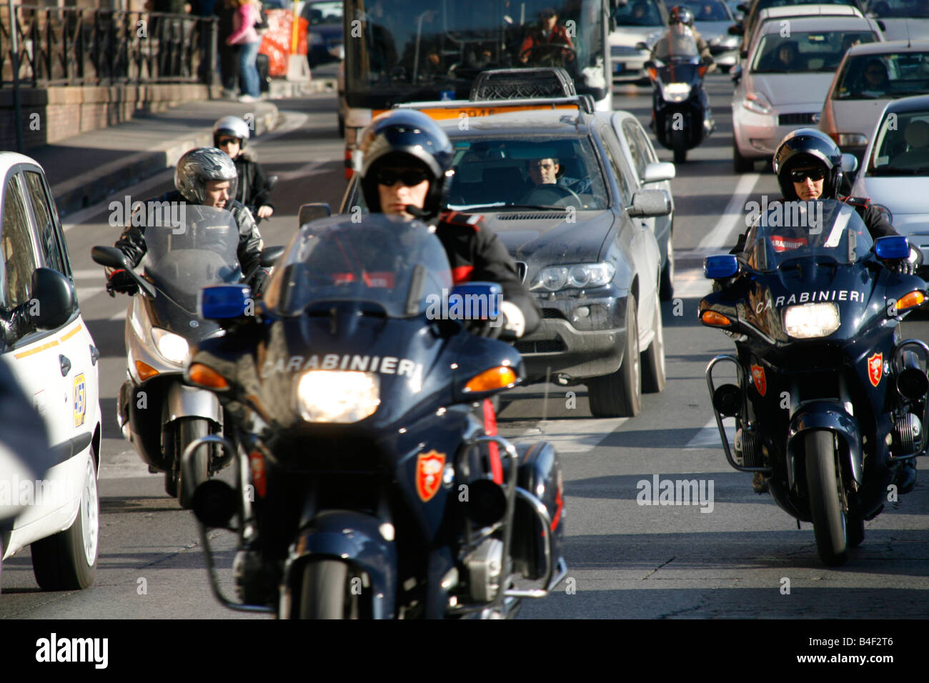 carabinieri police motorbike riders in traffic in rome Stock Photo - Alamy
