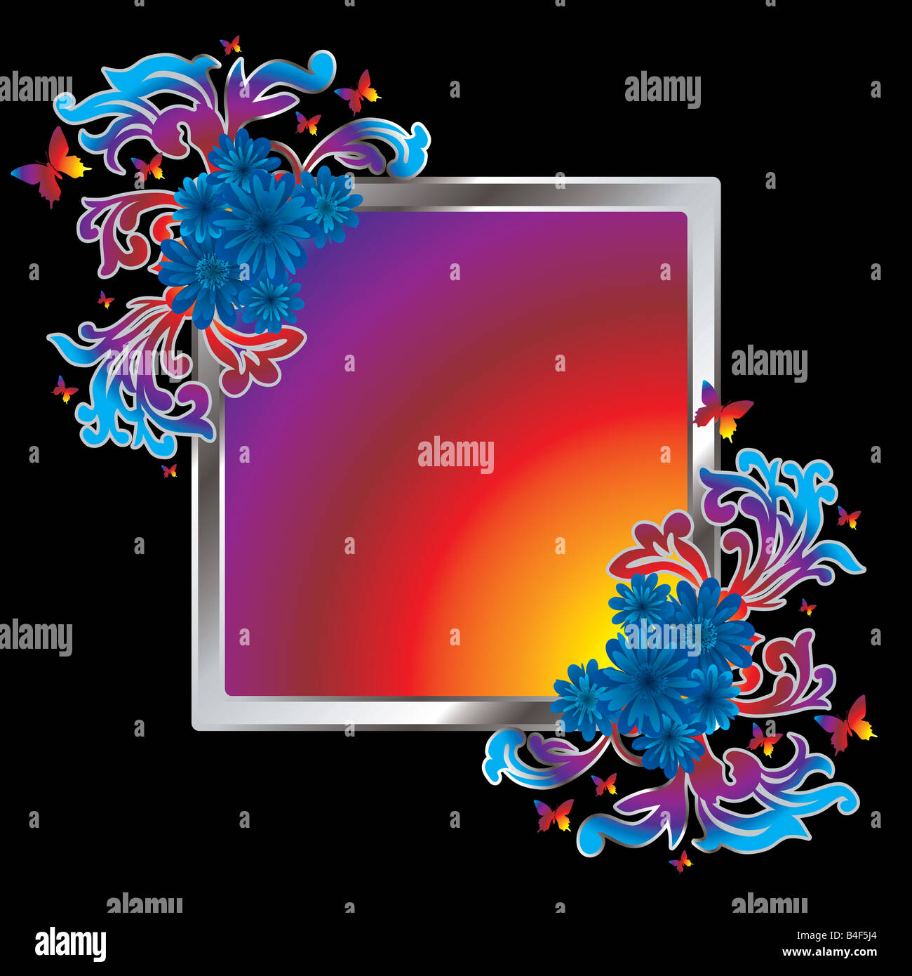 colourful picture frame with a floral theme and butterflys Stock Photo ...