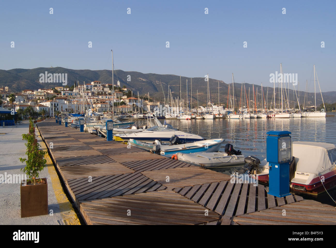 The Marina Boardwalk with Boats and Yachts in Poros Town Isle of Poros ...