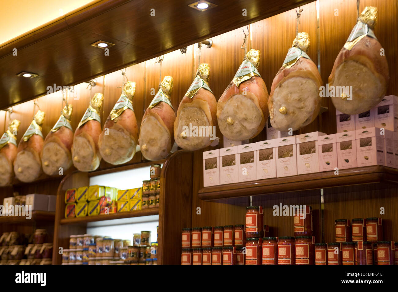Parma ham shop in Via Garibaldi. Parma, Emilia Romagna, Italy Stock ...