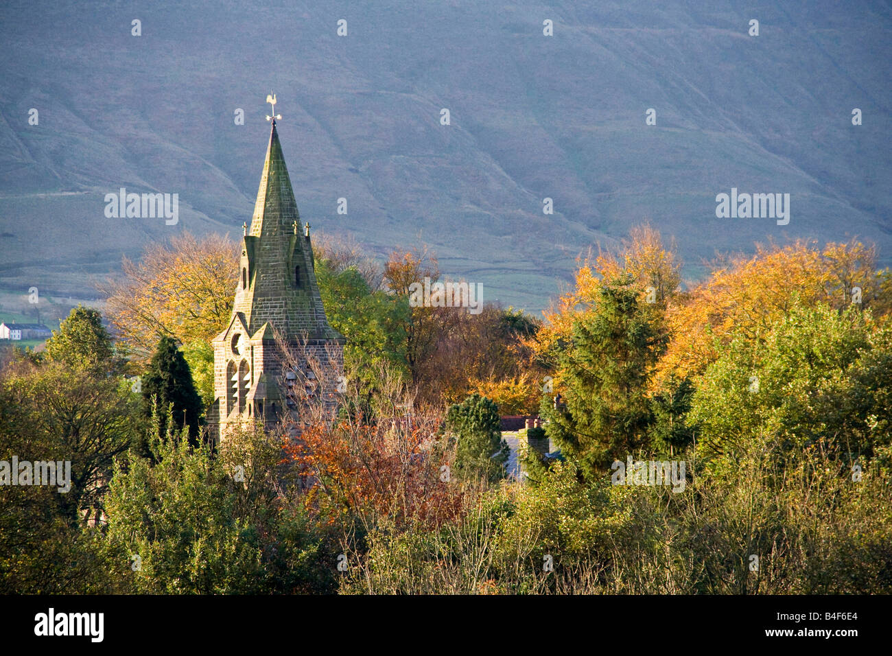 edale parish church in autumn derbyshire peak district england uk gb ...