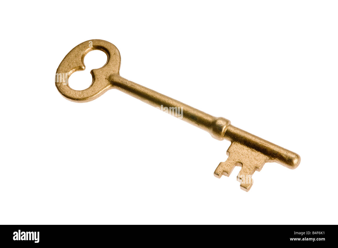 single brass skeleton key on white background Stock Photo - Alamy