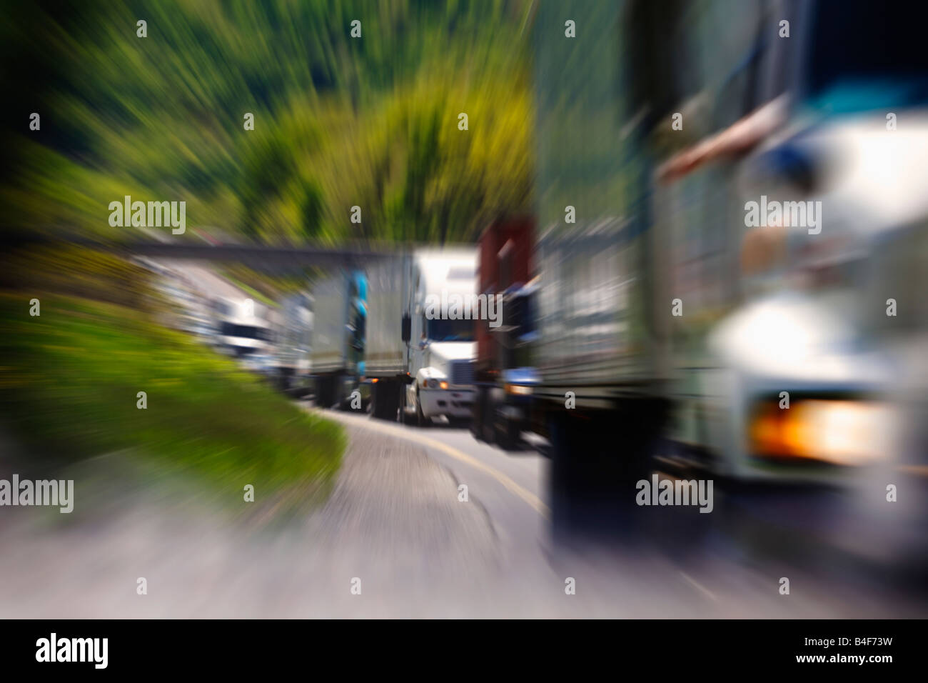 Transport trailer trucks photographed in rear view mirror Stock Photo ...