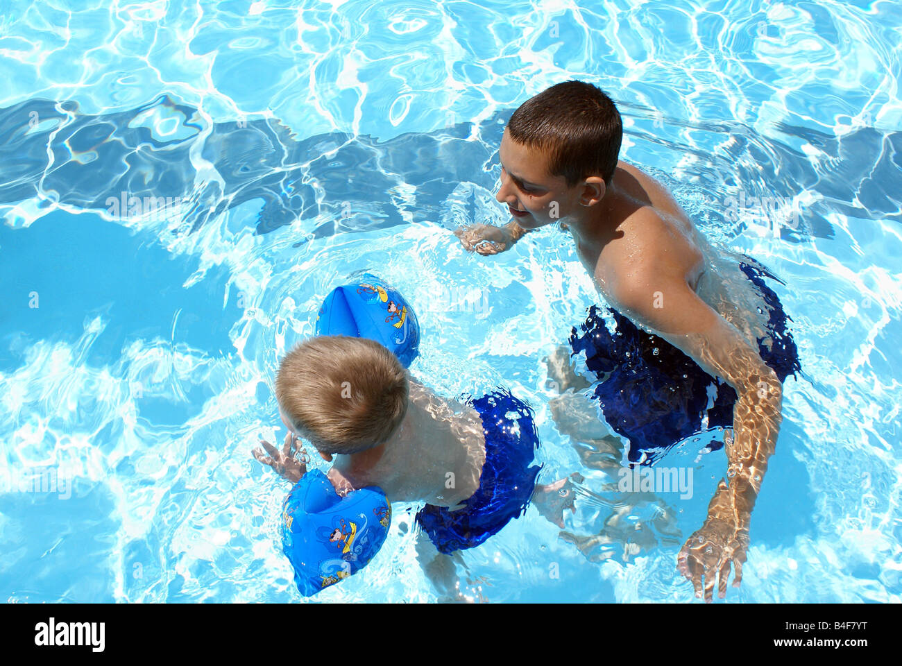 Boyhood Adventures in Swimming Pool Stock Photo - Alamy