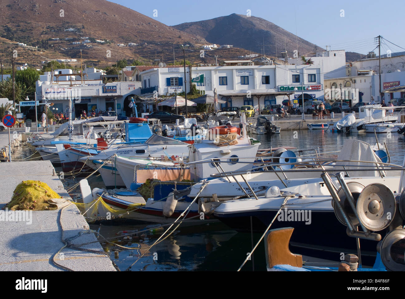 The Harbour with Shops Behind at Paros Town Isle of Paros Cyclades ...