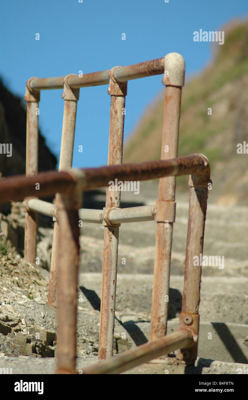 Cliff steps with railings in Cornwall Stock Photo - Alamy