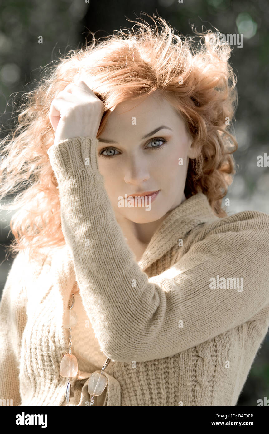 desaturated portrait of a pretty woman in a autumn outdoor shot Stock ...