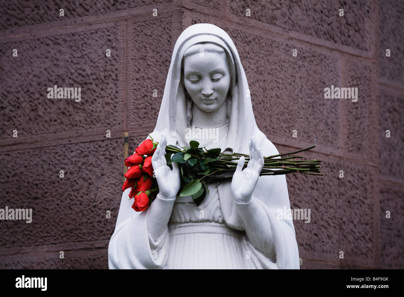 Statue of Mother Mary with roses Stock Photo - Alamy