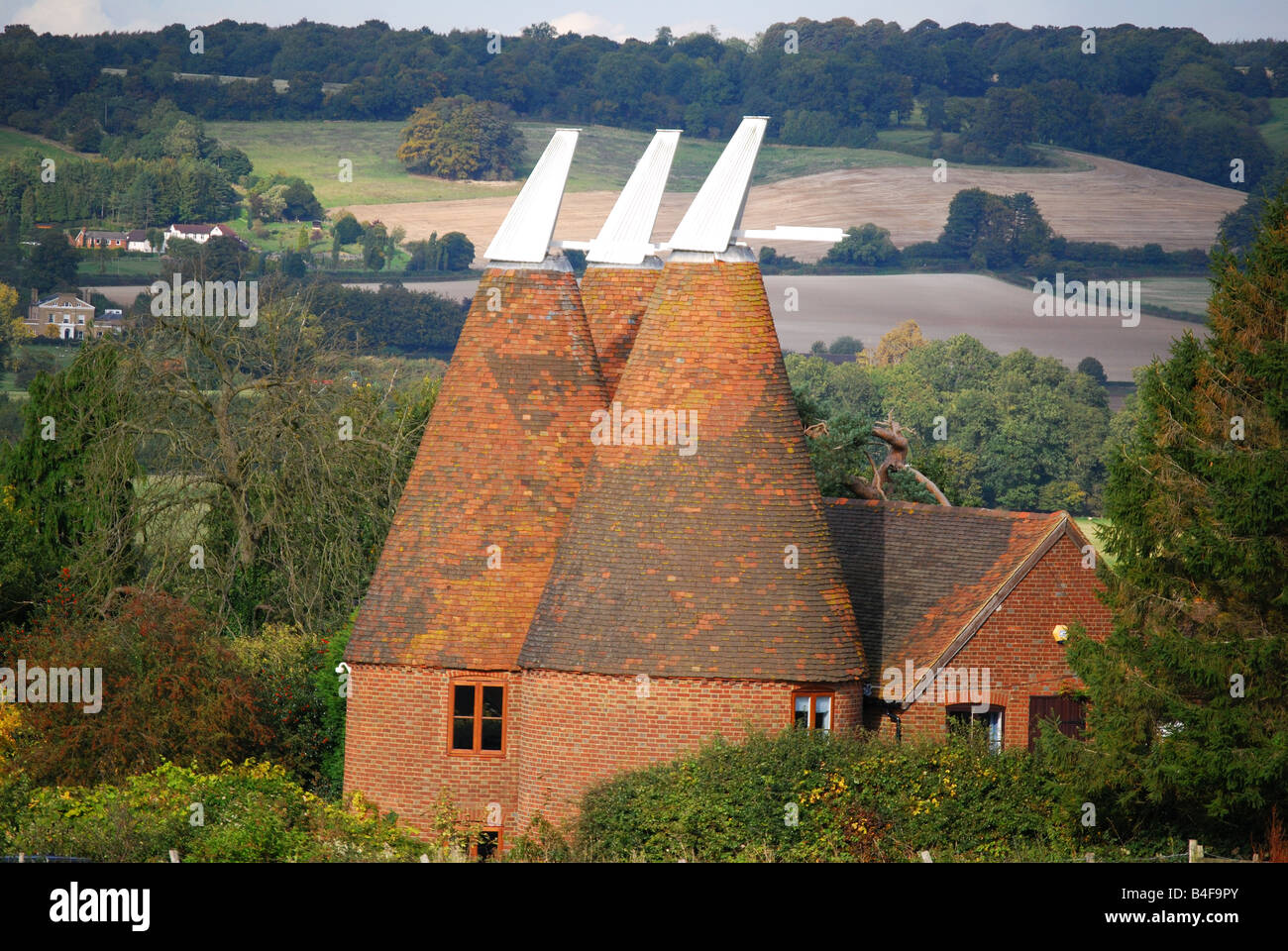 Oast house in countryside, near Seal, Kent, England, United Kingdom ...