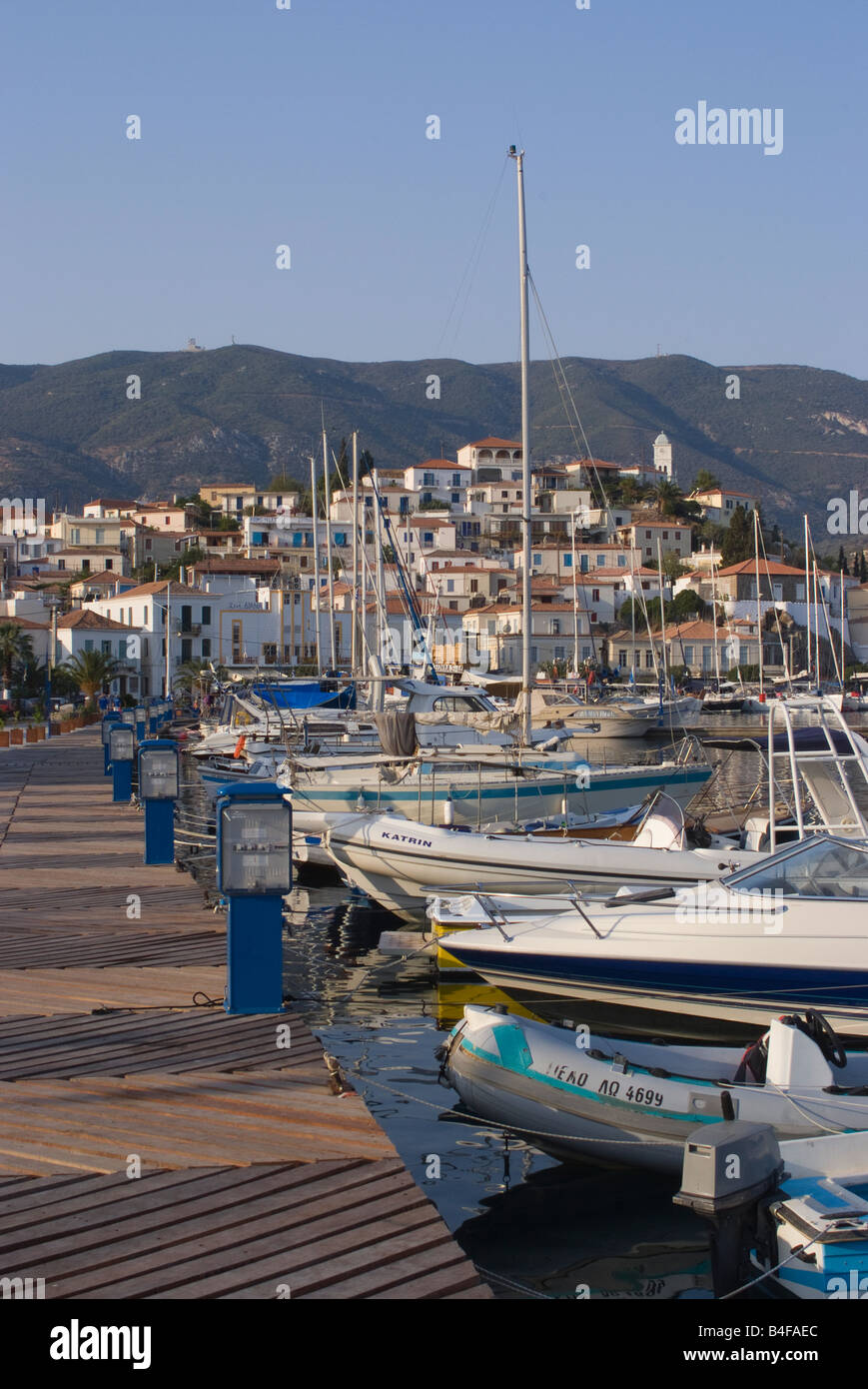 The Marina Boardwalk with Boats and Yachts in Poros Town Isle of Poros ...